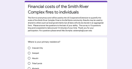 UC Cooperative Extension Seeks Answers on Wildfire Costs to Del Norte ...